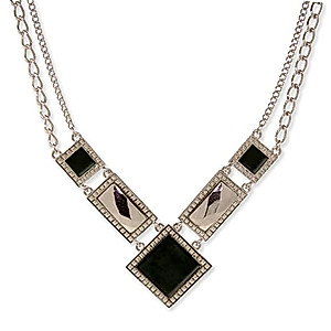 1928 Jewelry Gemstone Square Chain Pendant Necklace For Women 16" + 3" Extender (Brown)