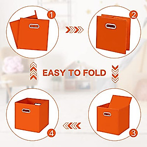 STOREONE 13 Inch Cube Organizer Bins ,Black Fabric Storage Bins，Foldable Storage Bins Basket with Dual Handles Fabric Organizer Bins and Storage Box，Set of 3,Orange