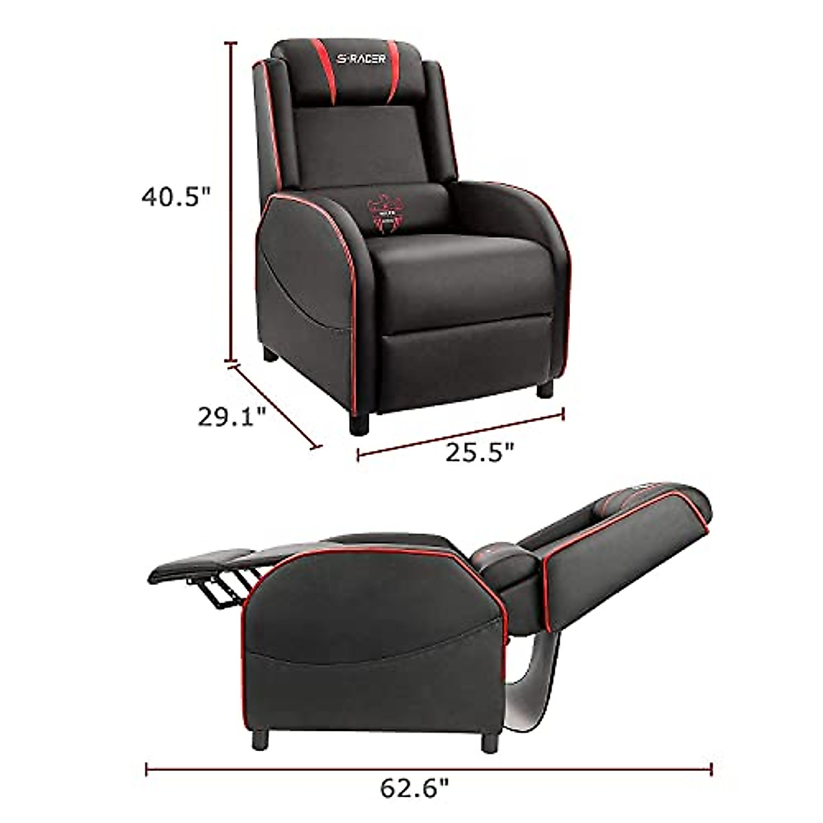 Homall Gaming Massage Recliner Chair Racing Style Single Living Room Sofa Recliner PU Leather Recliner Seat Comfortable Ergonomic Home Theater Seating (Red)