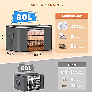 90L Large Storage Bags, 6 Pack Closet Organizers and Storage, Clothes Foldable Storage Bins with Reinforced Handles, Storage Containers for Clothing, Blanket, Comforters, Bedding (Gray)