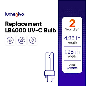 lumenivo LB4000 Replacement UV-C Bulb for Germ Guardian AC4300BPTCA, AC4825, AC4850PT & AC4900CA 5 Watt T4 Germicidal UVC Bulb Lamp Replacement with G23 2-Pin Base - 2 Pack