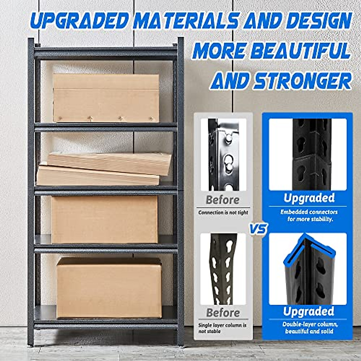 5 tier Storage Shelves Heavy Duty Garage Shelf Storage, Adjustable Carbon Steel Shelving Storage Unit, 76" Hight Storage Utility Rack for Kitchen Bathroom Warehouse Pantry 32" W x 16" D x 76" H