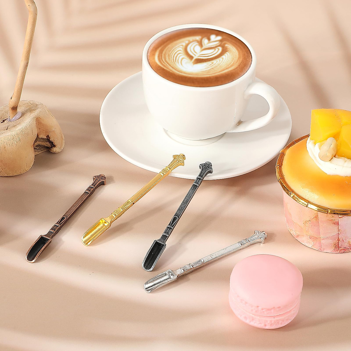 Mini Spoons Set of 4 Mini Shovel Spice Spoon Small Spoons for Spice Small Salt Spoon Mini Spatulas Spoon Tiny Spoons for Powder Small Gold, Silver, Antique Brass, Black Gray Spoons