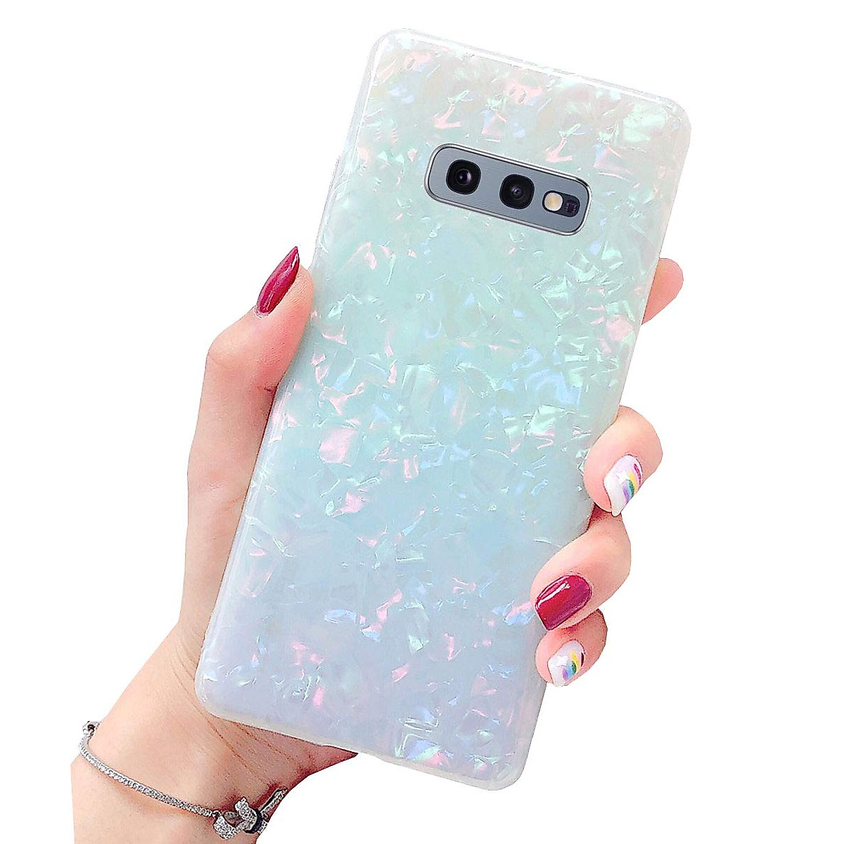 J.west Galaxy S10e Luxury Sparkle Glitter Pattern Slim Clear TPU Silicone Protective Phone Case - Colorful