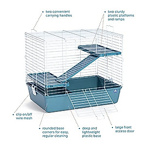 Prevue Pet Products Adult Ferret, Chinchilla, Small Animal Critter Home/Travel Cage with Deep Tubby Base, 1 inch Wire Spacing, Blue (529BLUE)