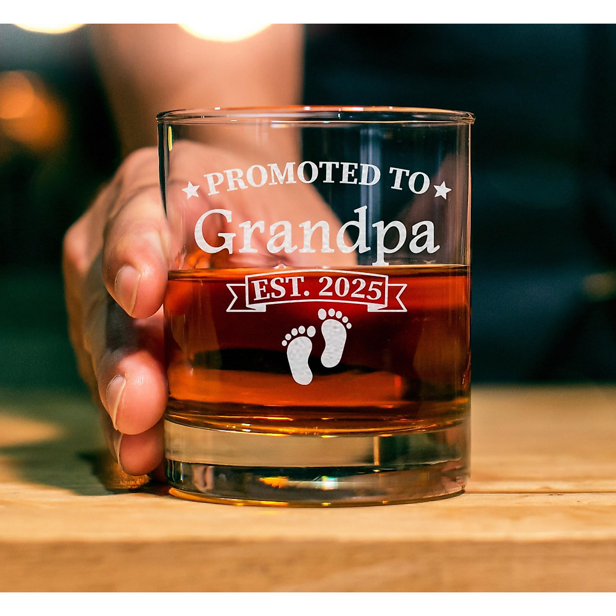 CARVELITA Promoted To Grandpa Est 2025 Whiskey Glass - 11oz Old Fashioned Bourbon Rocks Glass - First Time Grandparents Gifts - Grandparent Announcement - New Grandparent Gifts First Time, Papa To Be
