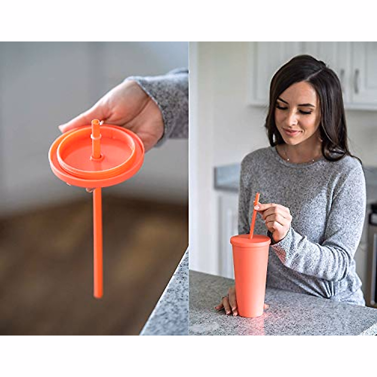 Tumblers with Lids (4 pack) 22oz Pastel Colored Acrylic Cups with Lids and Straws | Double Wall Matte Plastic Bulk Tumblers With FREE Straw Cleaner! Vinyl Customizable DIY Gifts