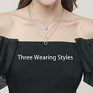 Coodilor Necklace for Women 925 Sterling Silver Pendant Necklace 18K White Gold Necklace 1.2ct Moissanite Three Wearing Styles cubic zirconia Necklace LED Light Gift Box