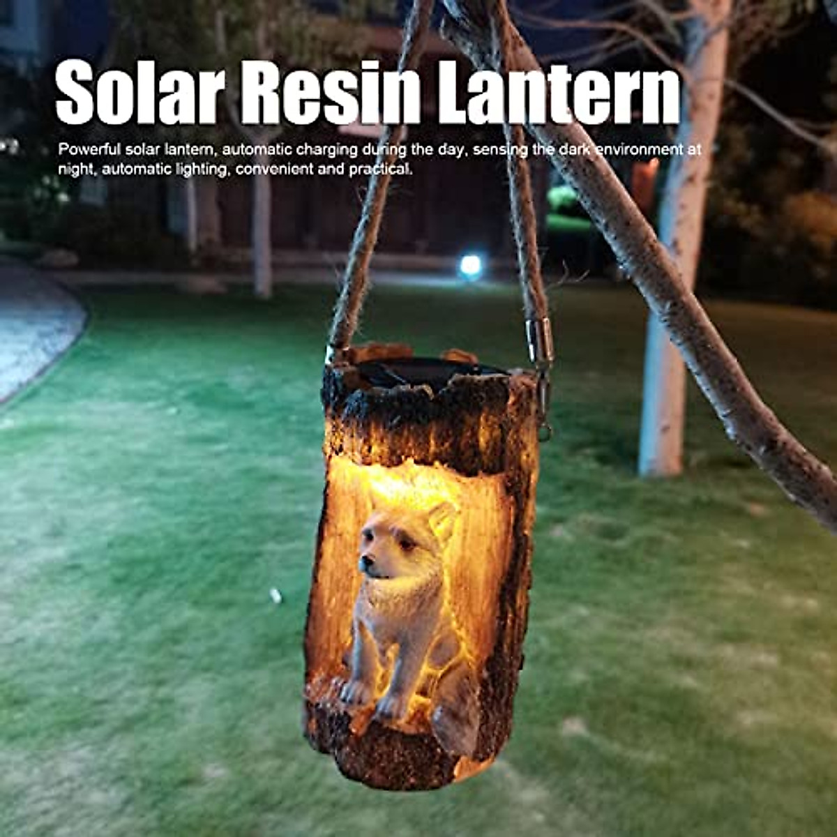 Animal Hanging Solar Lantern Resin with Lanyard LED Garden Light IP67 Waterproof for Courtyard Balcony Patios Stump Decoration Outdoor Camping Lamp