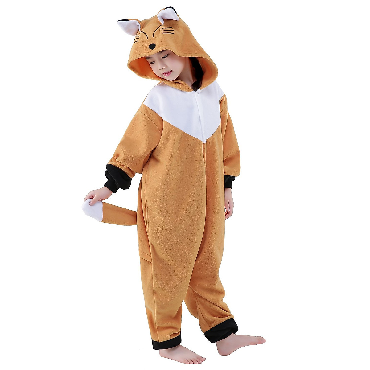CANASOUR Unisex Halloween Kids Brown Fox Onesie For 10-12 Years Girls Costume Party Cosplay Pyjamas (Height 56-59”, 10 Years, Fox)