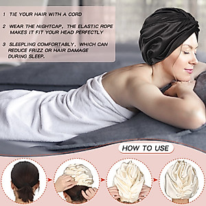 3 Pieces Silk Hair Wrap for Sleeping Women Bonnet Silk Sleeping Bonnet Elastic Hair Care Sleep Cap for Natural Curly Hair (Champagne, Black, Rose Gold)
