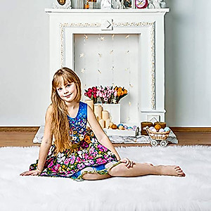 Ucomn Luxury Soft Faux Wool Area Rug 4 x 6 Feet, Plush Fluffy Indoor Carpet for Living Room, Bedroom, Kid's Girl's Boy's Room, Office Space, Apartment, Dorm, Sofa, White