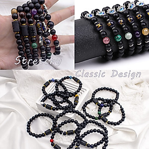 Yomlry 2Pcs Zodiac Bracelet 8MM Beaded Evil Eye Bracelet Spiritual Healing Crystal Bracelet for Women Men 12 Constellation Bracelet Zodiac Sign Horoscope Gift Hamsa Protection Couple Bracelet Set,