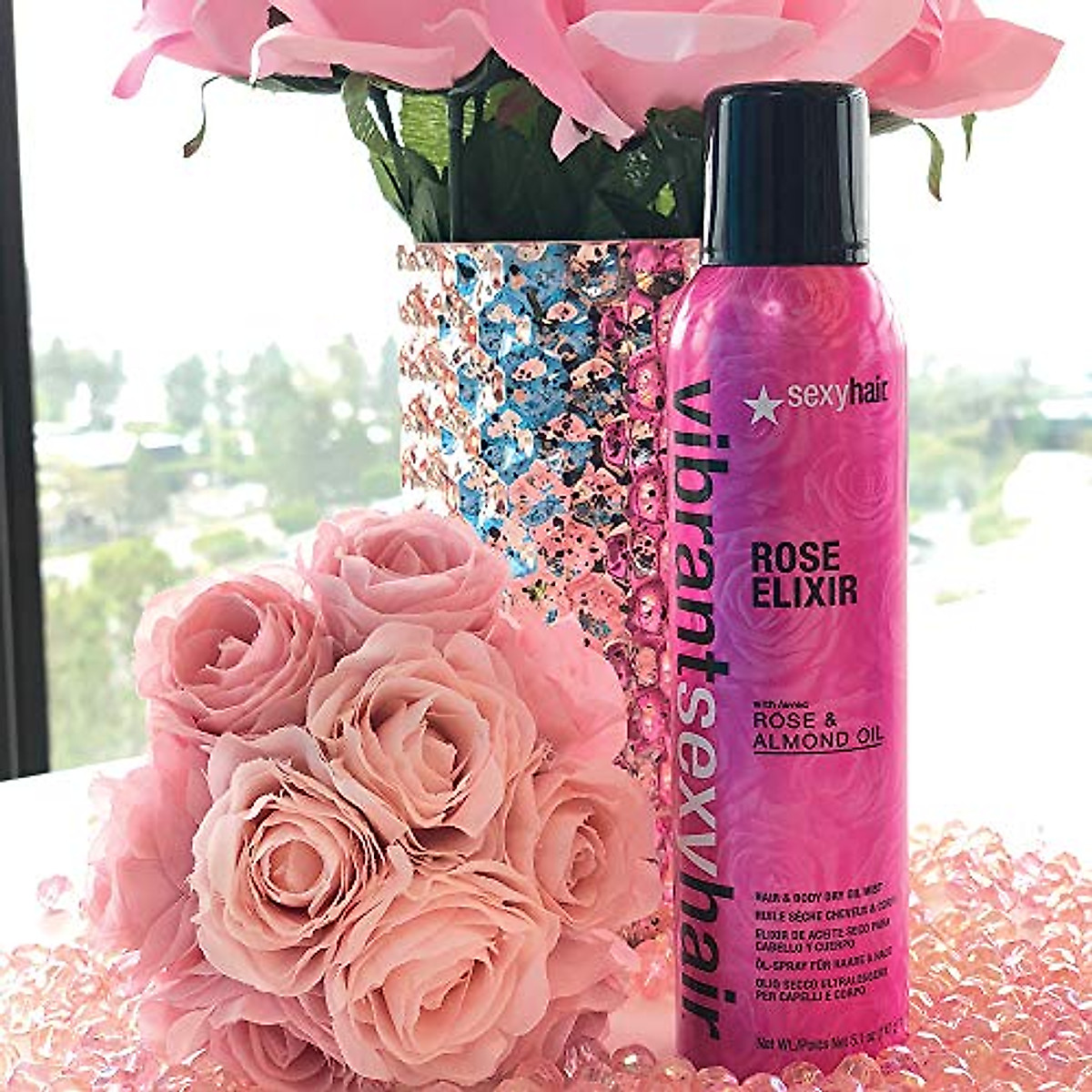 SexyHair Vibrant Rose Elixir Hair & Body Dry Oil Mist, 5.1 Oz