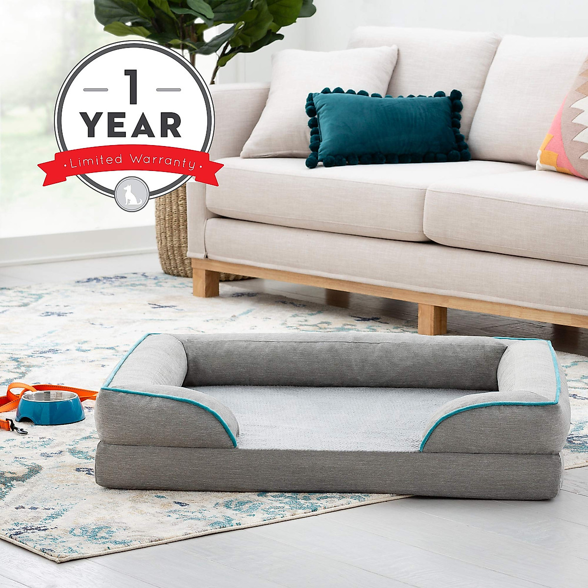 Brindle Orthopedic Dog Bed for Medium Dogs - Waterproof Dog Sofa Bed Medium, Supportive Memory Foam Pet Couch Bed with Removable Washable Cover, Water Resistant Cover, Nonskid Bottom, Dove Gray