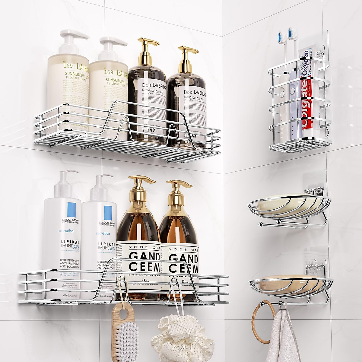 Shower Caddy 2 Pack,Adhesive Shower Organizer for Bathroom Storage&Home Decor&Kitchen,No Drilling,Large Capacity,Rustproof Stainless Steel Bathroom Organizer,Shelves for Inside Shower (2 sliver)