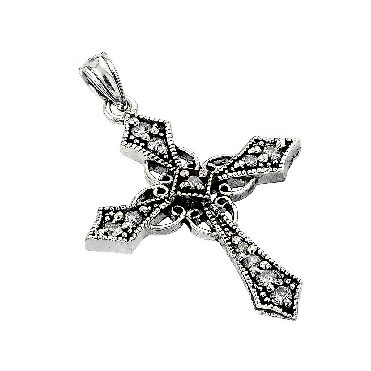 Sterling Silver Celtic Design CZ Cross Pendant