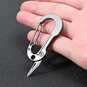 SZHOWORLD Small Titanium Carabiner with Folding Knife, EDC Multitool Keychain Clip Box Cutter, Perfect for Everyday Carry, Outdoor,Office,Camping,Hiking