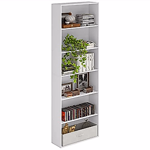 GHQME Bookshelf Floor Standing 6-Tier Open Bookcase, Display Storage Shelves, Floor Standing Unit for Home Office, Living Room, Bed Room (White)