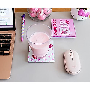 Sanrio Hello Kitty Strawberry Milk Glass Coasters for Drinks, Set of 4 | Tabletop Protection For Home Kitchen, Dining Room Table