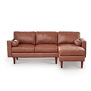 Tbfit 80" W Sectional Sofa Couch, L Shaped Couch with Reversible Chaise, Mid Century Modern Couches for Living Room Apartment Small Space, Convertible Sofa with Tufted Seat Cushion, Brown