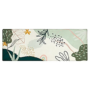 Cinbloo Modern Abstract Long Bathroom Runner Rugs 18x47 Inch Cute Boho Green Plant Leaves Bath Mat Non Slip Area Rugs Soft Wool Floor Carpet Tropical Botanical Rug for Doormat Tub Bedroom Home Decor