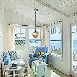 KCO Lighting Modern Glass Globe Pendant Light Nordic Brushed Nickel Pendant Lights Single Glass Ball Chandelier Adjustable Hanging Light Fixtures Kitchen Pendant Lighting Over Island (Amber)