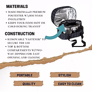 Slow Cooker Bag for Carrying Oval and Round-Shaped Crockpots, Multi Cookers, Rice & Pressure Cookers up to 6 Quarts to Transport Hot Food with Ease and in Style (Black Daisy)