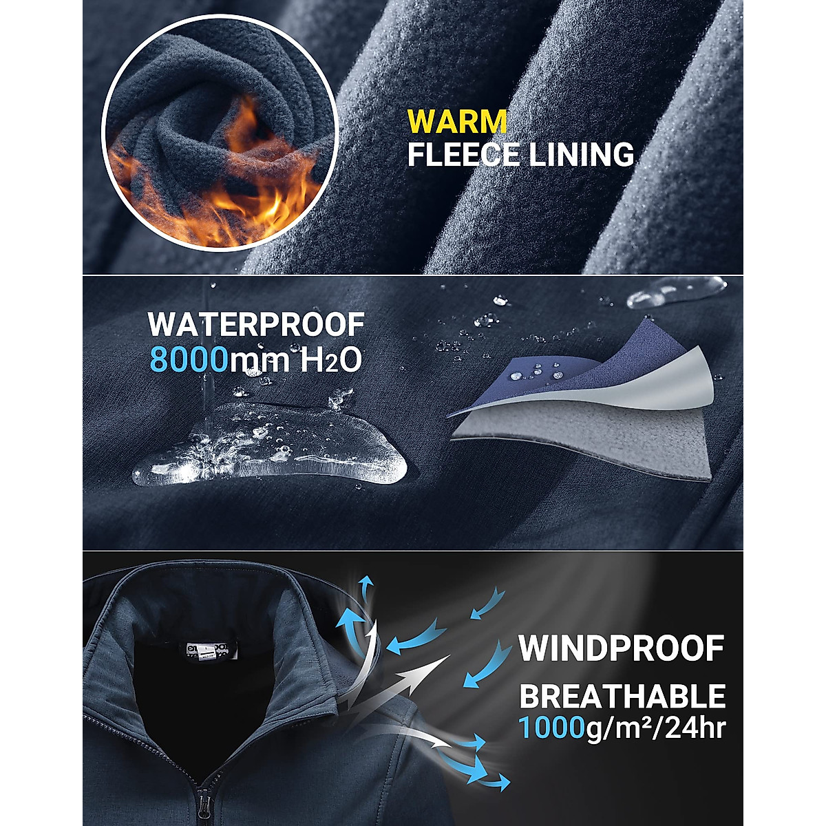 Outdoor Ventures Women's Softshell Jacket with Removable Hood, Insulated Windbreaker Waterproof Warm Fleece Lined Coat