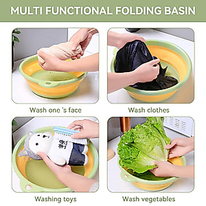 Collapsible Dish Basin, Compact Collapsible Wash Basin Lightweight Silicone Basin for Small Scale Washing Foldable Sink Tub for Outdoor Camping(Green)