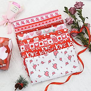Valentine's Day Cotton Fabric Squares 20x20 Inch, 8PCS Valentine Fabric Heart Print Red Pink Patchwork Sewing for DIY Crafts Supplies, Gift Wrap for Valentines Day, Wedding, Anniversary, Mother's Day