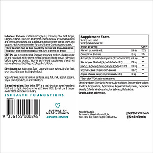 JSHealth Vitamins Immune + Immunity Booster Supplement with Zinc Vitamin C Echinacea and Olive Leaf Antioxidants (60 Tablets)