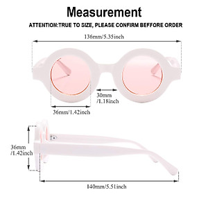 Fuaisi Retro Fashion Oversized Thick Bold Frame Round Sunglasses Anti-UV Outdoor Colorful Glasses (White Frame/Pink Lens)