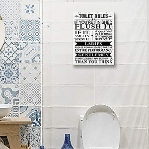 Kas Home Bathroom Canvas Wall Art Rustic Funny Toilet Rules Prints Signs Framed Wood Background Bath Room HD Picture Artwork Home Decor (Toilet-02, 12 X 15 inch)