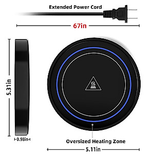 Dimux Coffee Warmer with Mug Set - Electric Beverage Cup Warmer for Desk Office Home Use, Candle Warmer Heating Plate with Gravity Switch Auto Shut Off (Up to 131F/55C), 12oz (Blue Set)