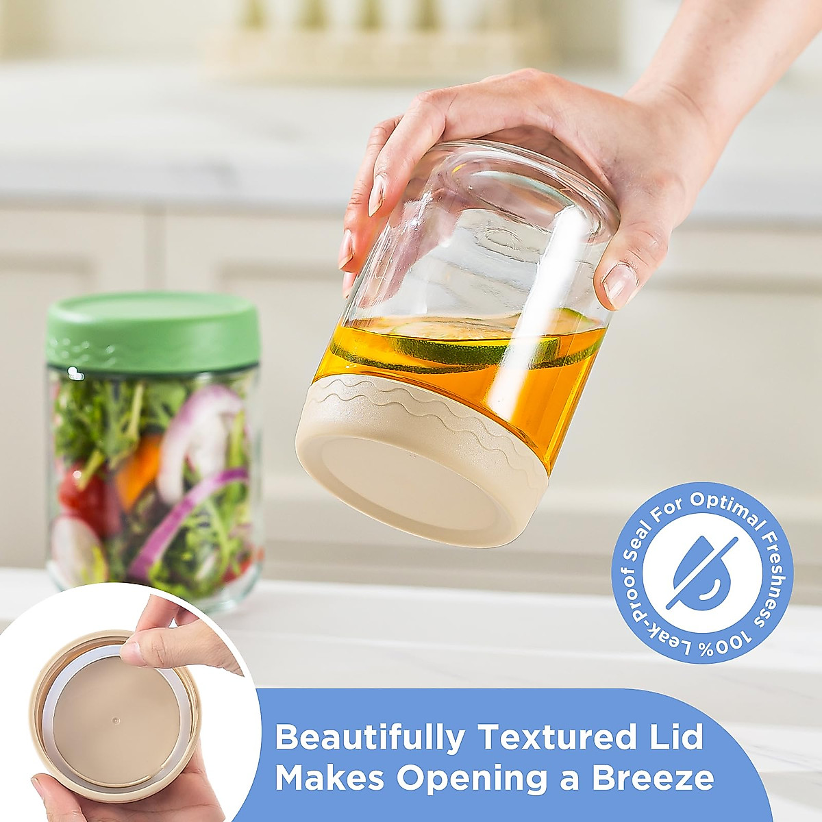 DRKIO 10 & 16 Oz Overnight Oats Containers with Lids - 6 Pack Glass Storage Jars with Airtight Lids Wide Mouth Mason Food Jars Great for Meal Prep Salad Chia Puddirg Snacks Yogurt Sugar Spice Cereal