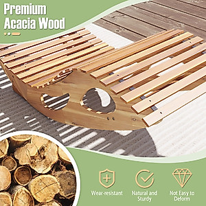 Tangkula Outdoor Chaise Lounge Chair, Acacia Wood Rocking Sun Lounger with Slatted Backrest and Seat, Wooden Rocker Lounge Chair for Patio, Garden and Poolside