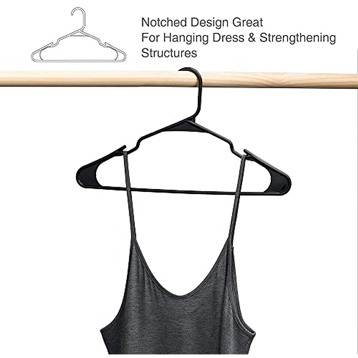 HOUSE DAY Black Plastic Hangers 50 Pack, Plastic Clothes Hangers Space Saving, Sturdy Clothing Notched Hangers, Heavy Duty Coat Hangers for Closet, Laundry Hangers for Adult Coat, Suit, Shirt, Dress