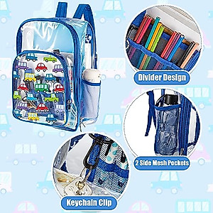 Eccliy Clear Backpack Stadium Approved Backpack 3 School Backpack for Girls Boys Christmas Clear Backpack Girls Boys Backpack (Blue, Car)