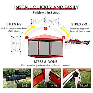 VIVOHOME 210d Oxford Easy Pop Up Canopy, 8x8 Outdoor Screen Tent with Mesh Mosquito Netting Side Walls for Camping Picnic Party Deck Yard Events,Red