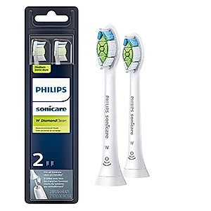 Philips Sonicare Genuine W DiamondClean Replacement Toothbrush Heads, 2 Brush Heads, White, HX6062/65
