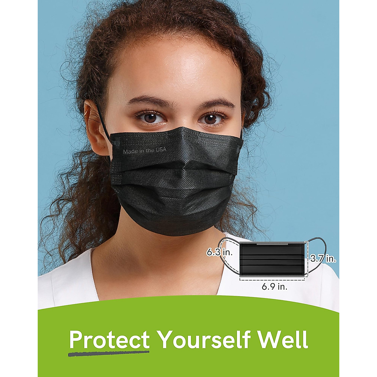 FriCARE Made in USA, 4-ply Black Disposable Face Mask ECOGUARD, ASTM Level 3 Performance Proven in Third Party Independent Labs Studies Pack of 50