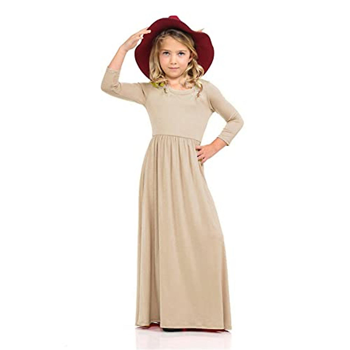 Flower Girl Dresses Infant Knee Dress Long Sleeve Solid Dress 2t Thanksgiving Outfit Girl (Beige, 7-8 Years)