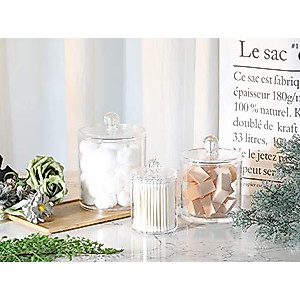 Marathon Studios Qtip Holder Dispenser Acrylic Clear 3 Pack for Cotton Swabs/Cotton Balls/Cotton Rounds, Bathroom Accessories Apothecary Jars Vanity Organizer, Bathroom Canisters - 30 oz/20 oz/10 oz