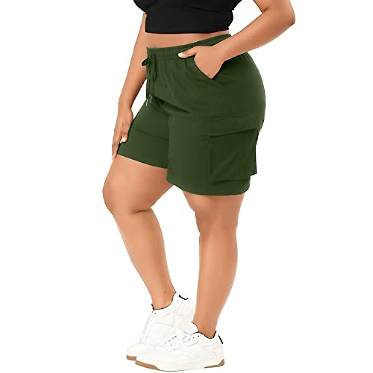 Eytino Womens Plus Size Summer Cargo Shorts Stretch Walking Shorts Lightweight Running Golf Shorts with 4 Pockets,2X Green