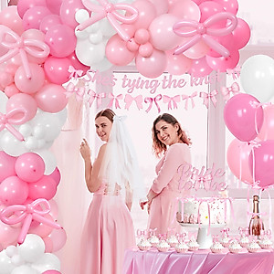 She's Tying The Knot Bridal Shower Party Decorations, Pink Bow Coquette Bachelorette Party Supplies, Bow Balloon Arch, She's Tying The Knot Banner, Bride To Be Cake Topper, Bow Veil & Satin Ribbon