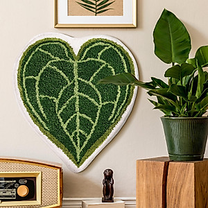 Panstar Green Leaf Bath Mat, Cute Anthurium Clarinervium Bath Rug for Bathroom Non Slip, Fun Plant Shaped Absorbent Bathtub Rug Bathroom Tub Plush Shower Rugs Washable