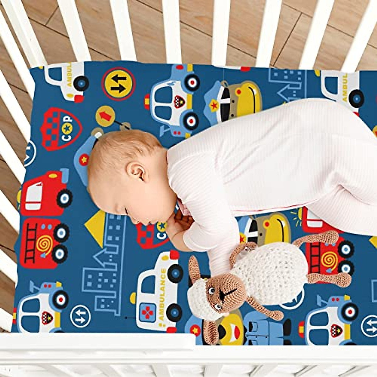Cartoon Car Crib Sheets for Boys Girls Pack and Play Sheets Breathable Mini Crib Sheets Fitted Crib Sheet for Standard Crib and Toddler Mattresses Baby Crib Sheets for Girls Boys, 52x28IN