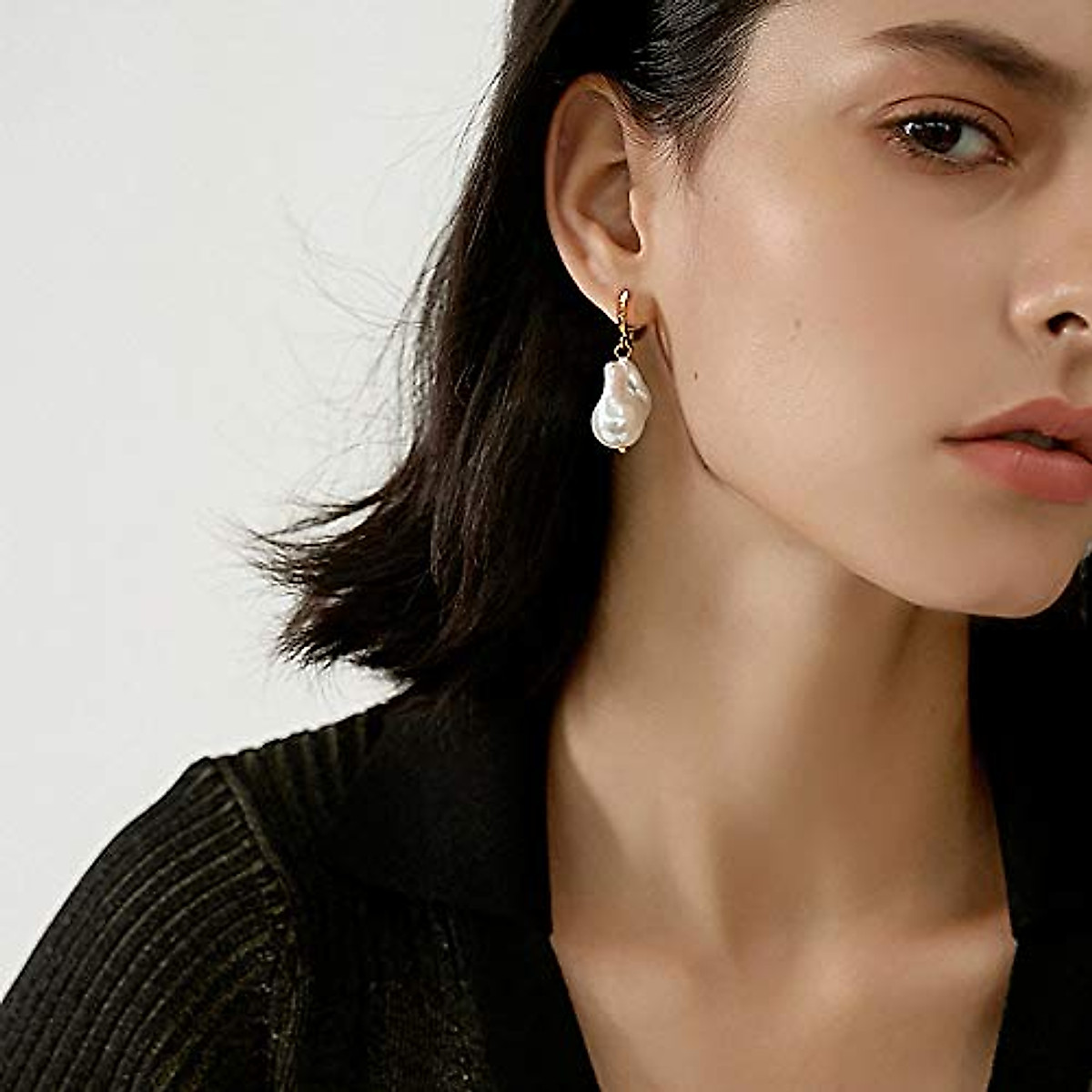 Natural Baroque Pearls Hoop Earrings for Women Pearls Drop Dangle Earrings Handpicked 18MM Freshwater Baroque Pearls for Women Pearl Earrings Collection