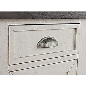 Martin Svensson Home Monterey Chairside Table - White with Grey Top - Coastal Multi-Use Table with Built-in Outlets and Drawers for Bedroom or Living Room